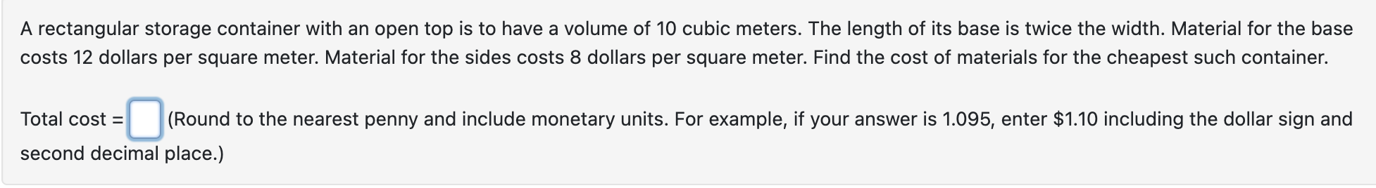 Solved A rectangular storage container with an open top is | Chegg.com