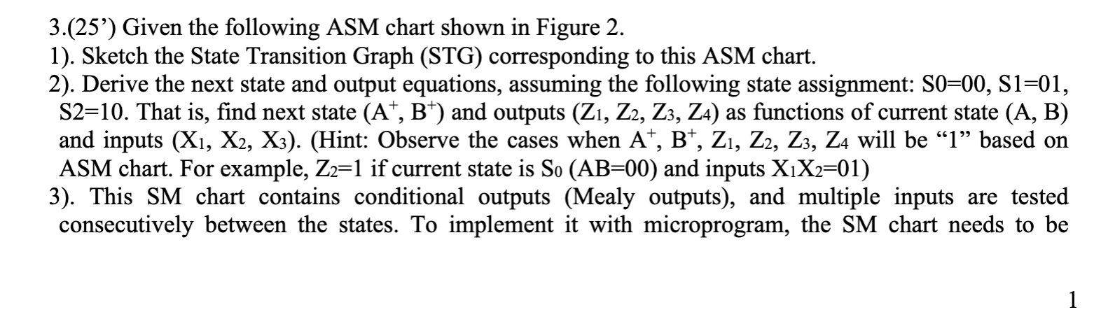 Solved 3.(25') Given the following ASM chart shown in Figure | Chegg.com