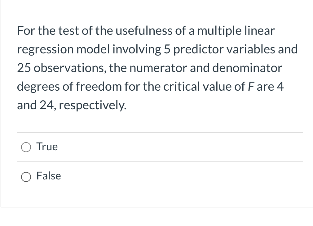 Solved For the test of the usefulness of a multiple linear | Chegg.com