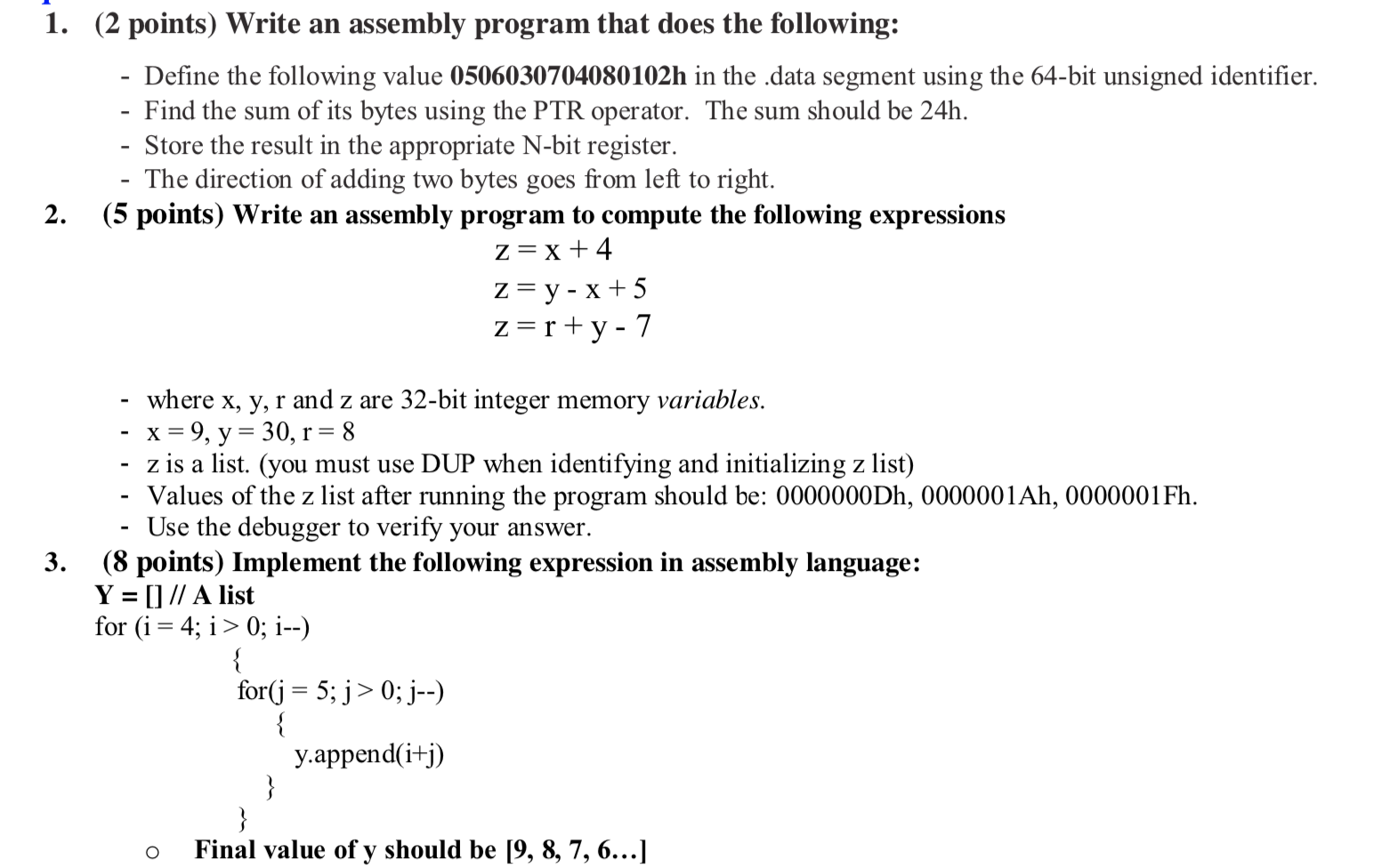 1. (2 points) Write an assembly program that does the | Chegg.com