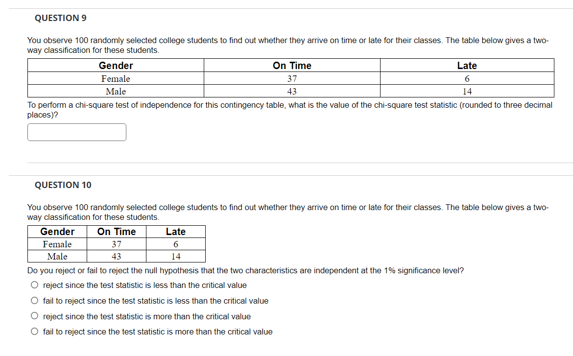 Solved You observe 100 randomly selected college students to | Chegg.com
