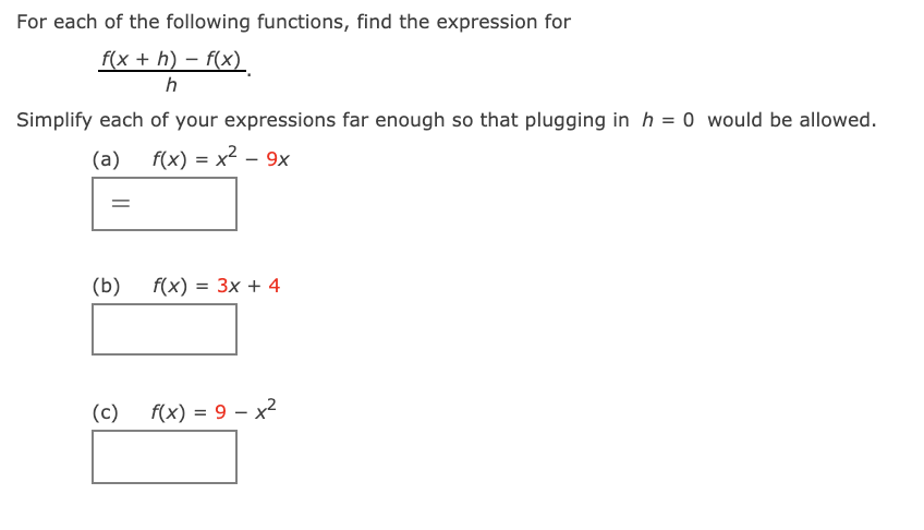 Solved For each of the following functions, find the | Chegg.com