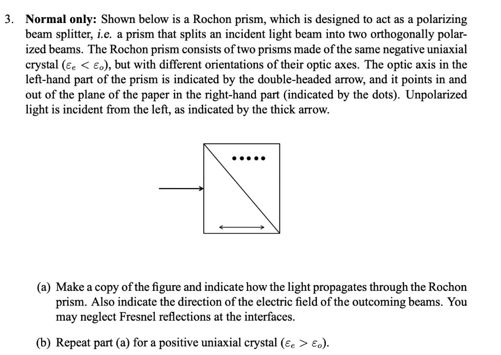 Solved 3. Normal only: Shown below is a Rochon prism, which | Chegg.com