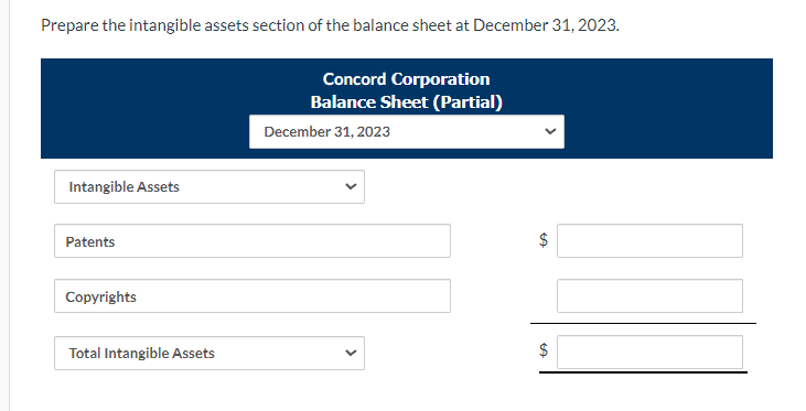 Solved The intangible assets section of Concord | Chegg.com