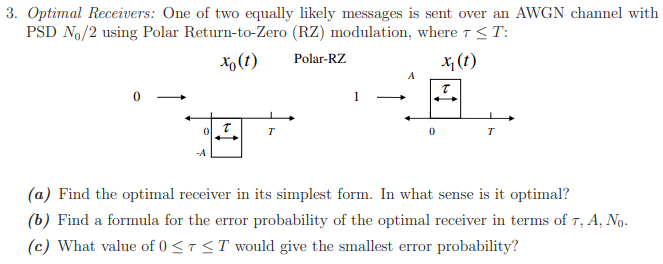 3. Optimal Receivers: One of two equally likely | Chegg.com