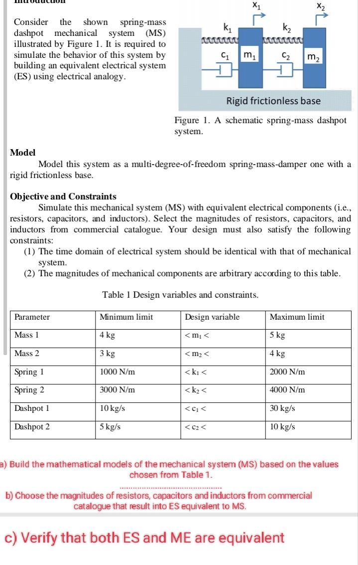 Consider the shown spring-mass dashpot mechanical | Chegg.com
