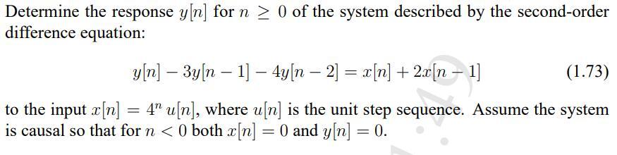 Solved Determine the response y[n] for n ≥ 0 of the system | Chegg.com