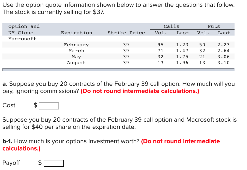 Solved Use the option quote information shown below to | Chegg.com