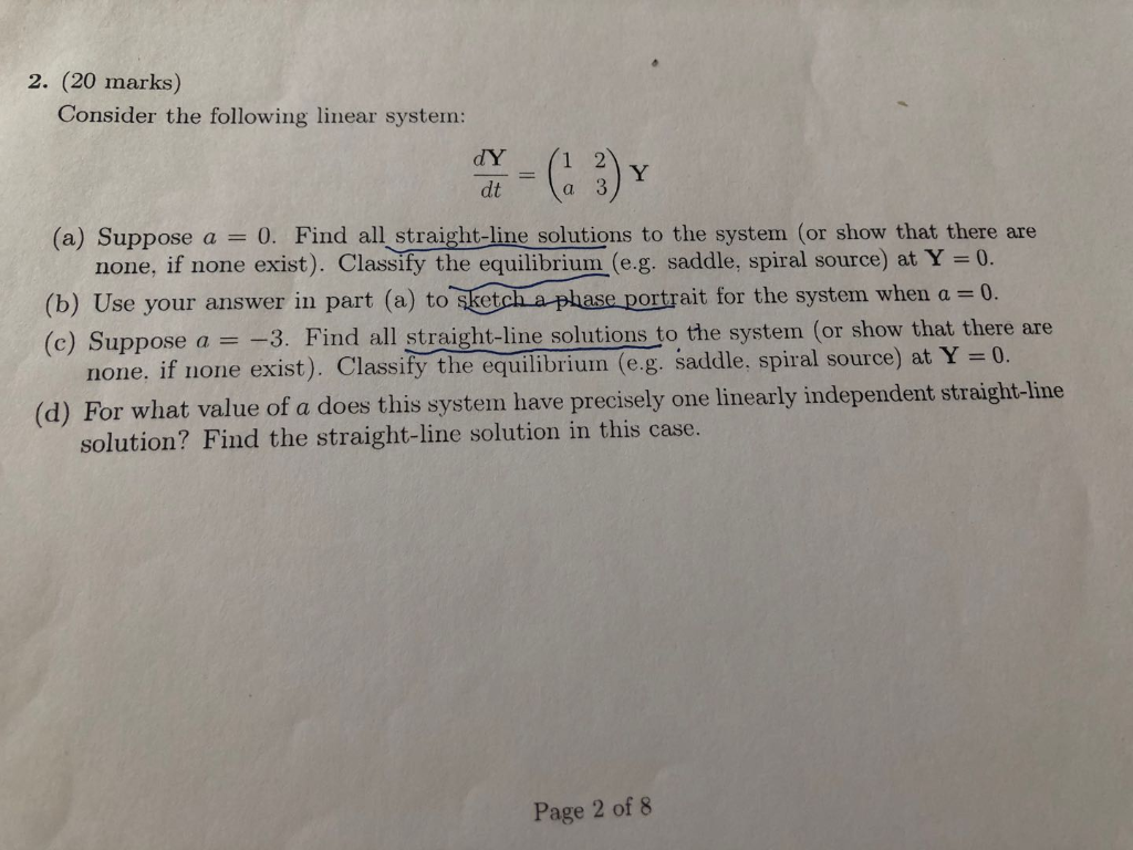 Solved 2. (20 marks) Consider the following linear system: | Chegg.com