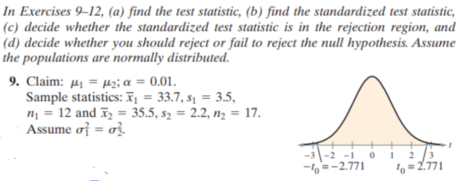 Solved In Exercises 9-12, (a) find the test statistic, (b) | Chegg.com