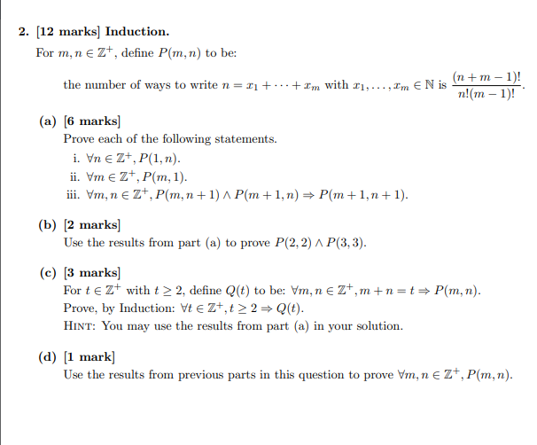 Solved 2. (12 marks] Induction. For m,n ezt, define P(m,n) | Chegg.com