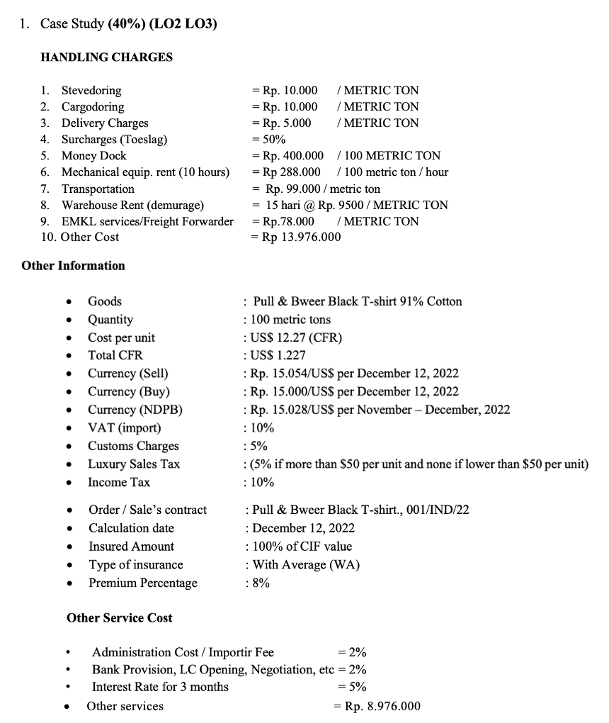 1.Calculate FOB price in Rp.! 2. Calculate insurance | Chegg.com