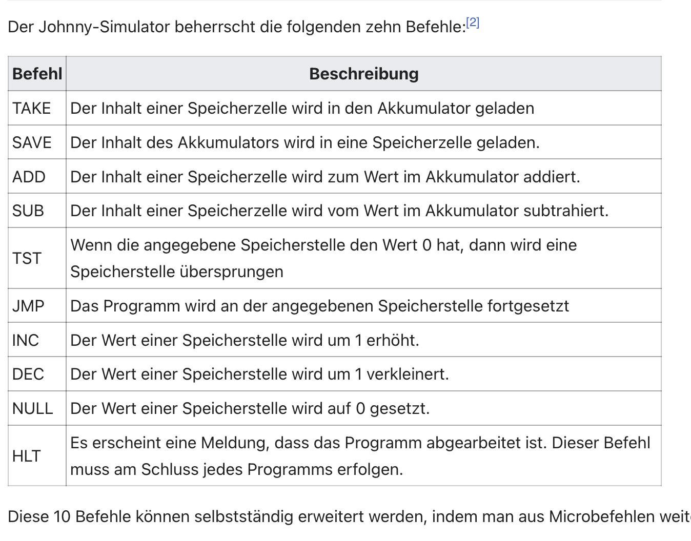 Solved Der Johnny-Simulator beherrscht die folgenden zehn | Chegg.com