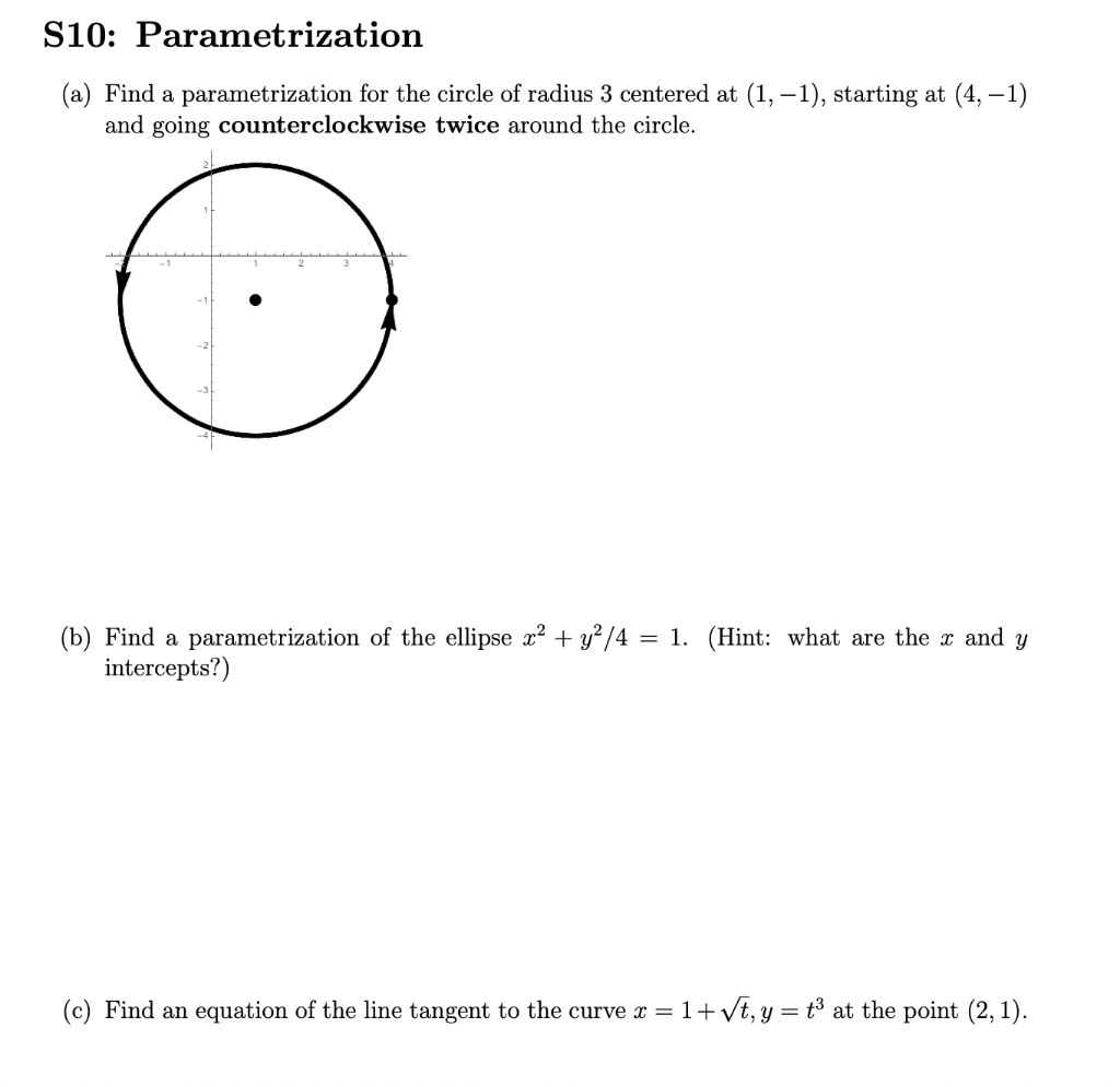 Solved S10: Parametrization (a) Find a parametrization for | Chegg.com