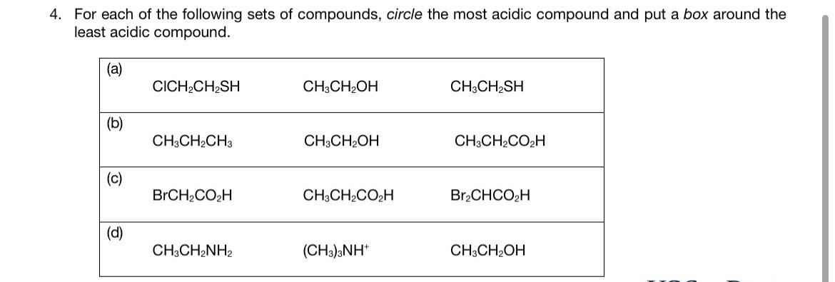 Solved 4. For each of the following sets of compounds, | Chegg.com