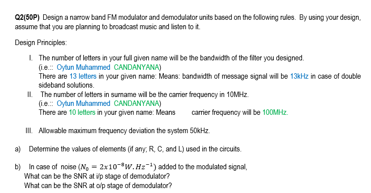 Q2(50P) Design a narrow band FM modulator and | Chegg.com