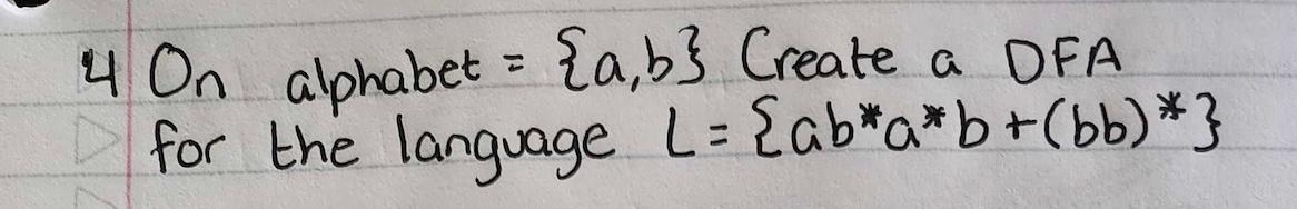 Solved 4 On alphabet ={a,b} Create a DFA for the language | Chegg.com