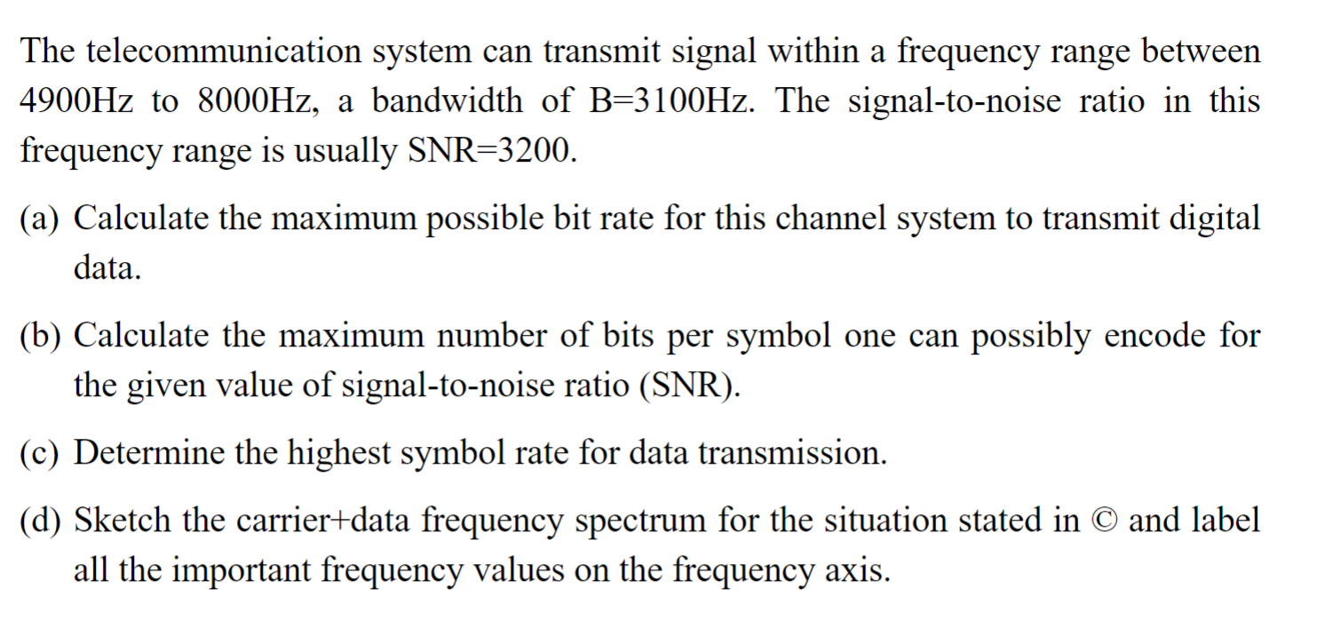 Solved The telecommunication system can transmit signal | Chegg.com