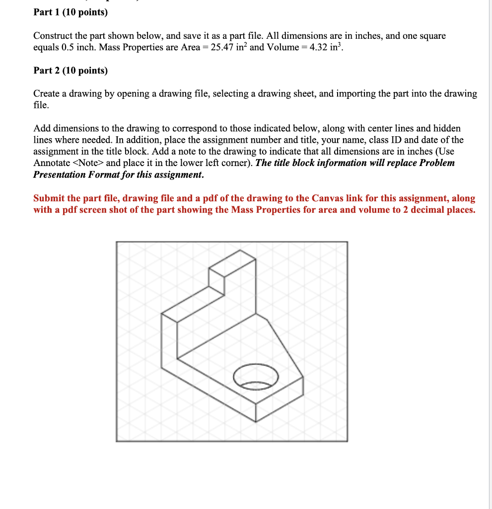 Part 1 (10 points) Construct the part shown below, | Chegg.com