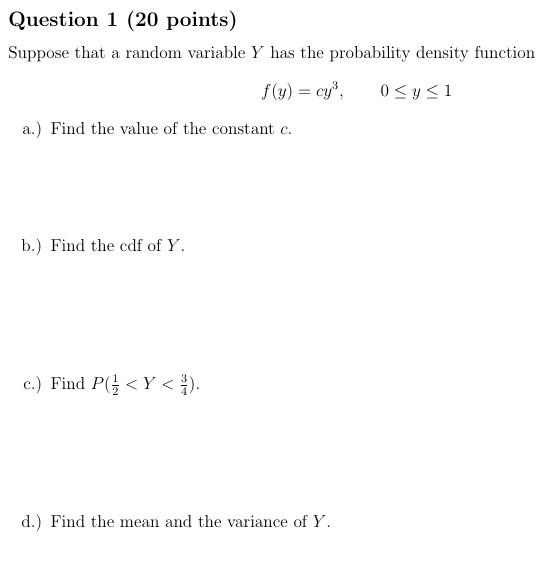 Solved Question 1 (20 points) Suppose that a random variable | Chegg.com