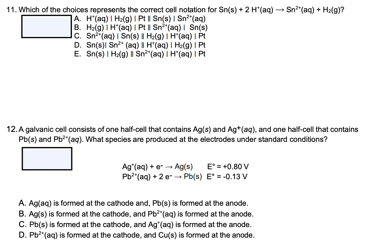 Solved 11. Which of the choices represents the correct cell | Chegg.com