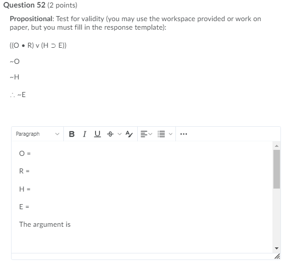 Solved Question 52 (2 points) Propositional: Test for | Chegg.com