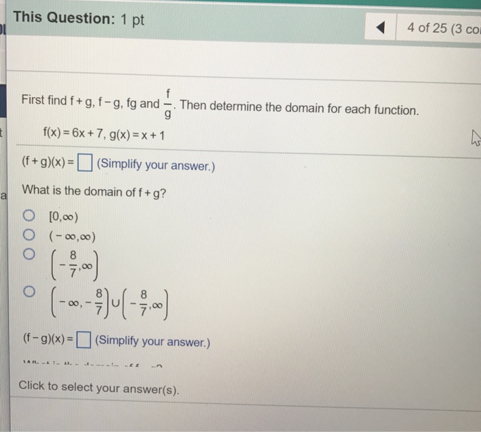 Solved First find f + g, f - g, fg and f/g. Then determine | Chegg.com