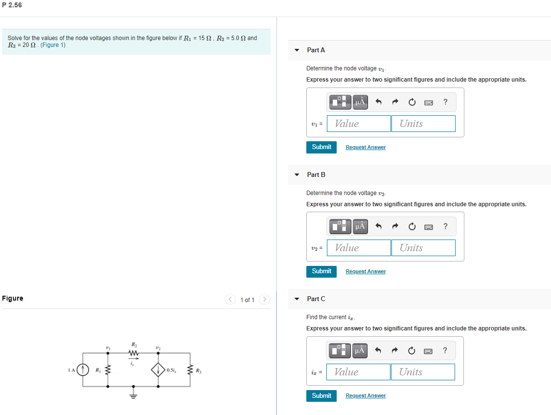 Solved P2.56 Solve for the values of the node voltages shown | Chegg.com