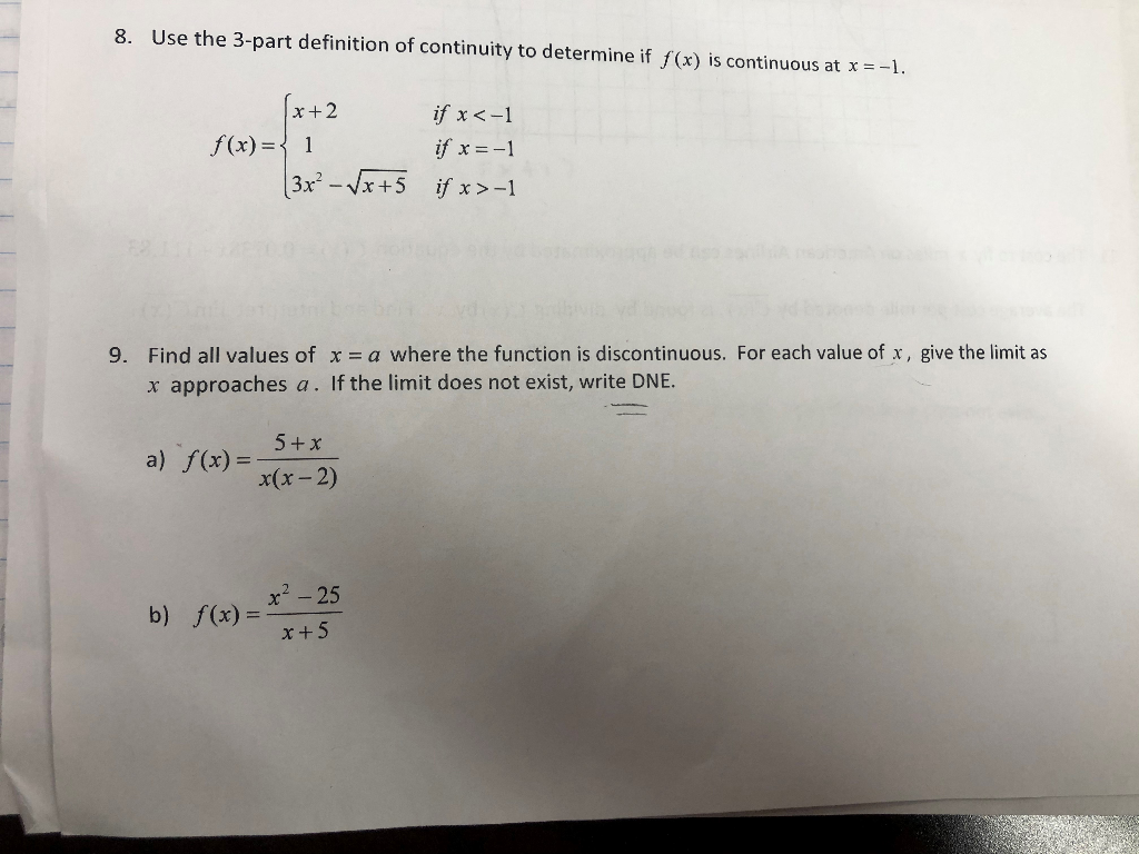 Solved 8. Use the 3-part definition of continuity to | Chegg.com