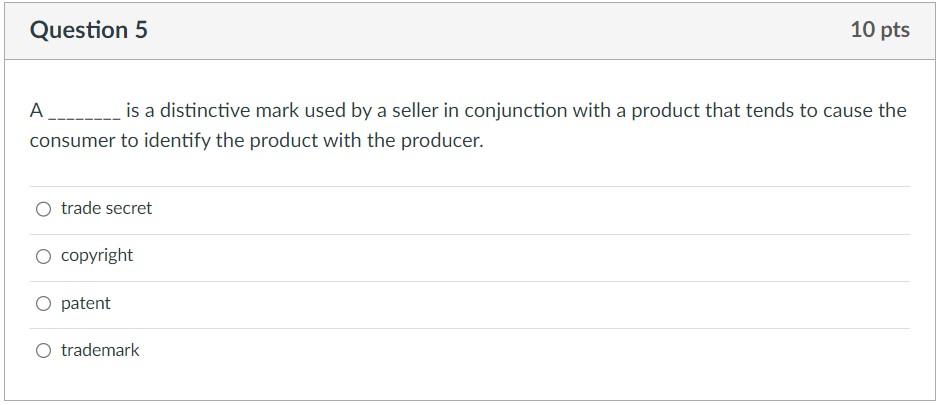Solved A is a distinctive mark used by a seller in | Chegg.com