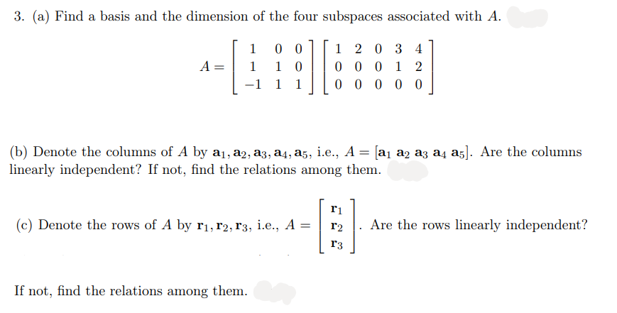 3. (a) Find a basis and the dimension of the four | Chegg.com