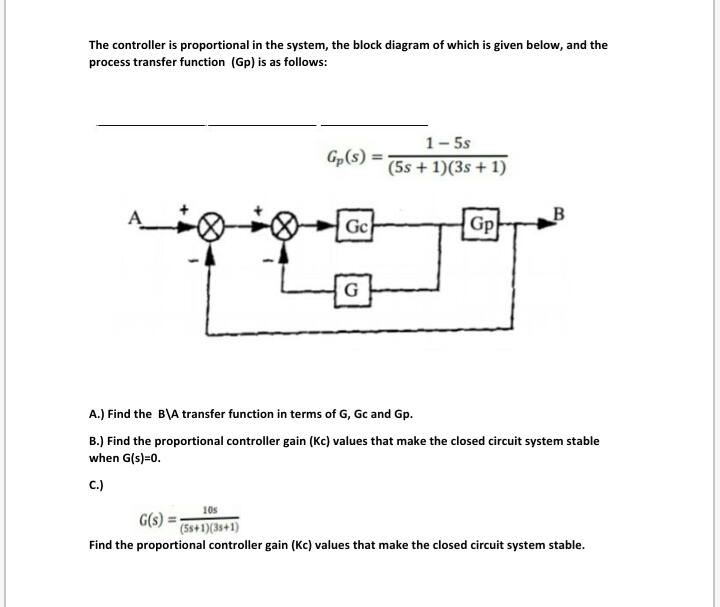 Solved The controller is proportional in the system, the | Chegg.com