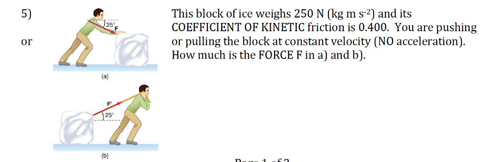 Solved This block of ice weighs 250 N (kg m s-2) and its | Chegg.com