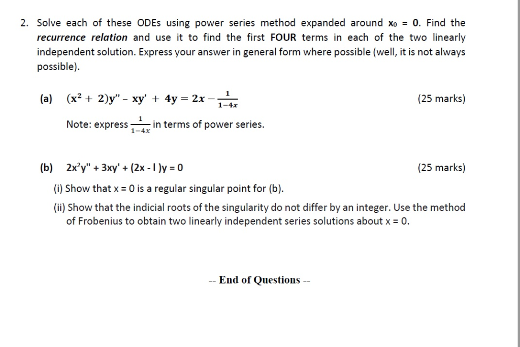2. solve each of these ODEs using power series method | Chegg.com
