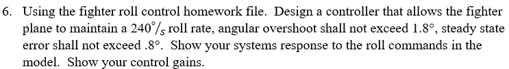 6. Using the fighter roll control homework file. | Chegg.com