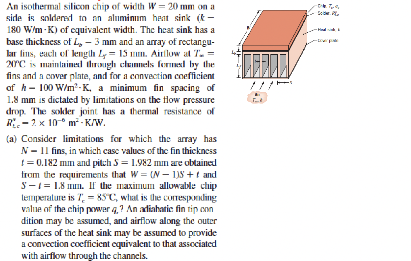 Solved An isothermal silicon chip of width W=20 mm on a side | Chegg.com