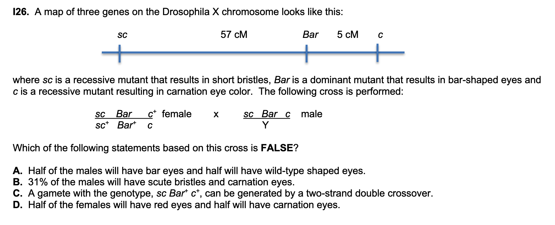 Solved 126. A map of three genes on the Drosophila X | Chegg.com
