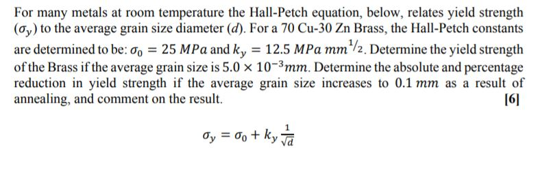 Solved For many metals at room temperature the Hall-Petch | Chegg.com