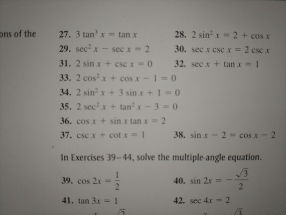 Solved ons of the 27. 3 tanx = tang 28. 2 sinx = 2 + cos I | Chegg.com