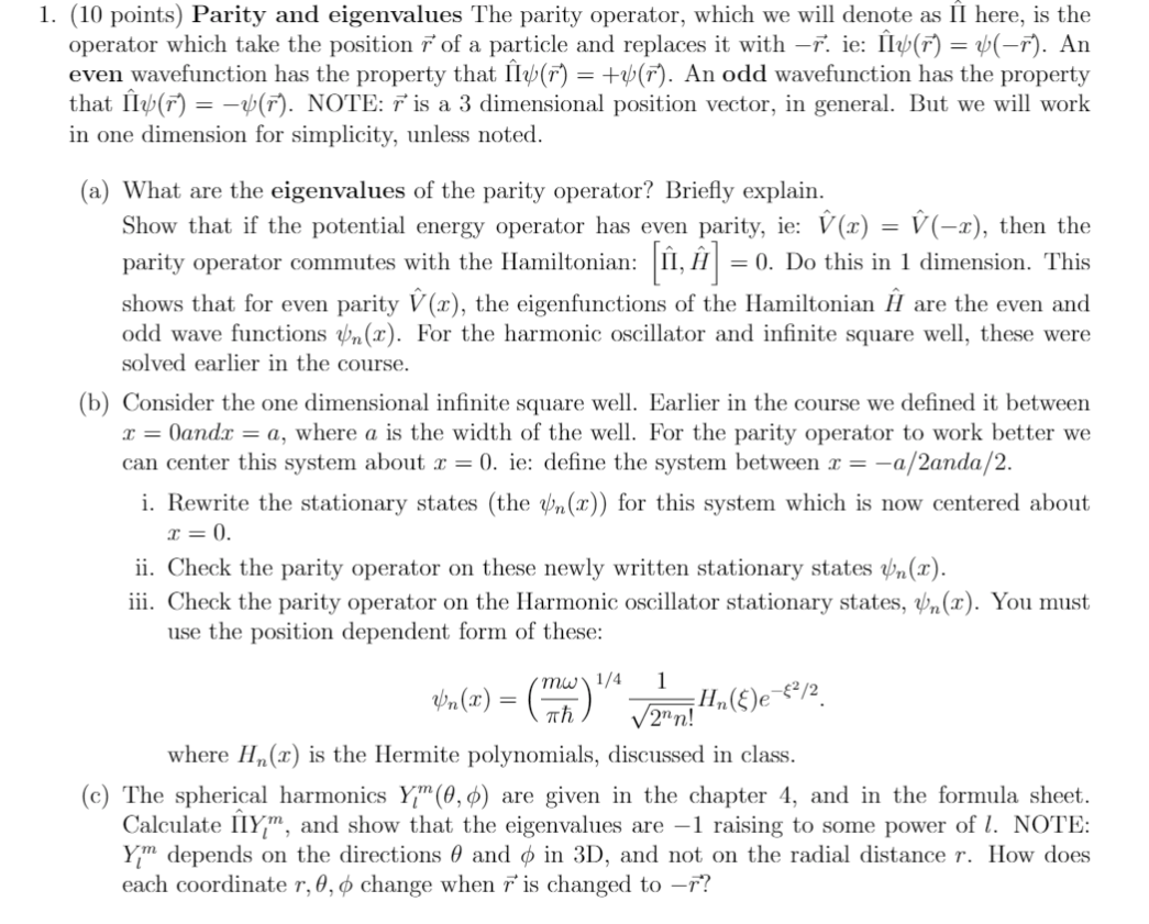 Solved 1. (10 points) Parity and eigenvalues The parity | Chegg.com