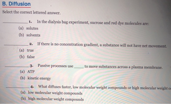 Solved B. Diffusion Select the correct lettered answer. 1. | Chegg.com