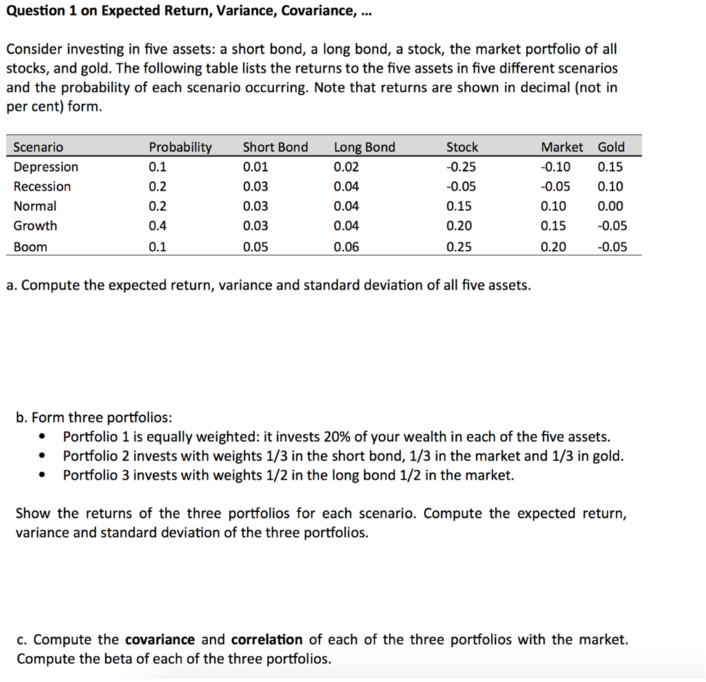 Question 1 on Expected Return, Variance, Covariance, | Chegg.com
