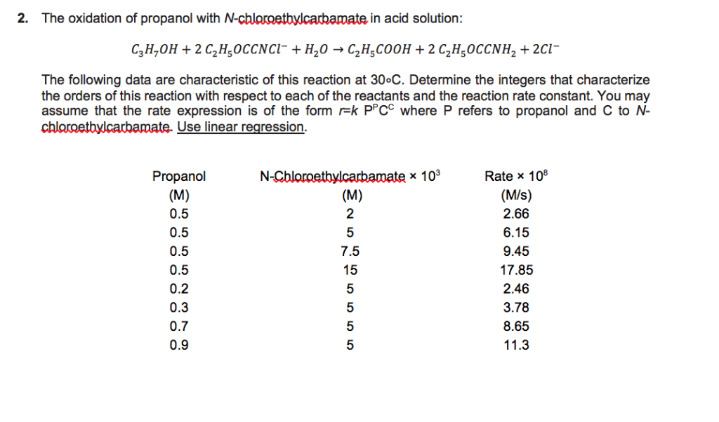 Solved 2. The oxidation of propanol with | Chegg.com
