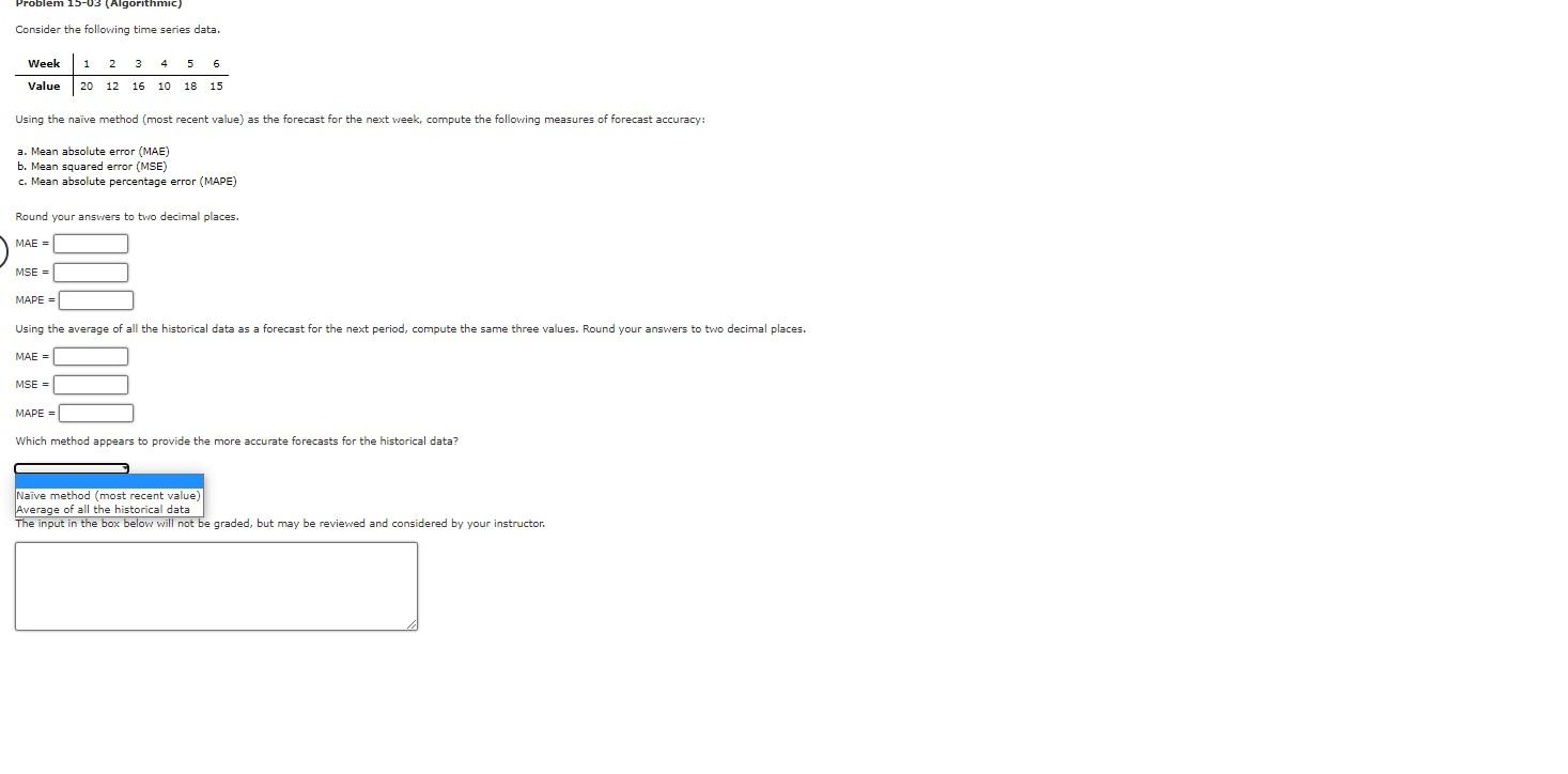 Solved Problem 15-03 (Algorithmic) Consider the following | Chegg.com