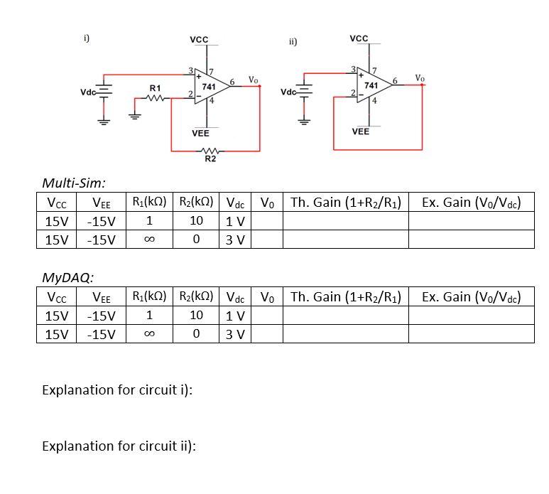 Solved 1) VCC VCC ii) 7 7 6 VO 6 Vo R1 741 Vdc 2 741 4 Vdc 4 | Chegg.com