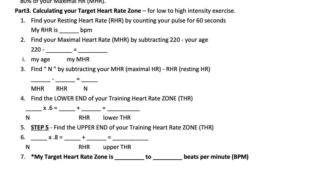Solved 80% of your maximal HR (VAR). Part3. Calculating your | Chegg.com