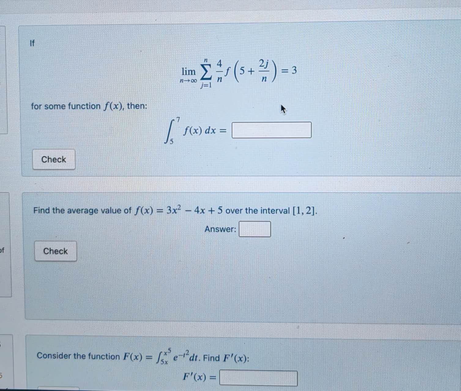Solved limn→∞∑j=1nn4f(5+n2j)=3 for some function f(x), then: | Chegg.com