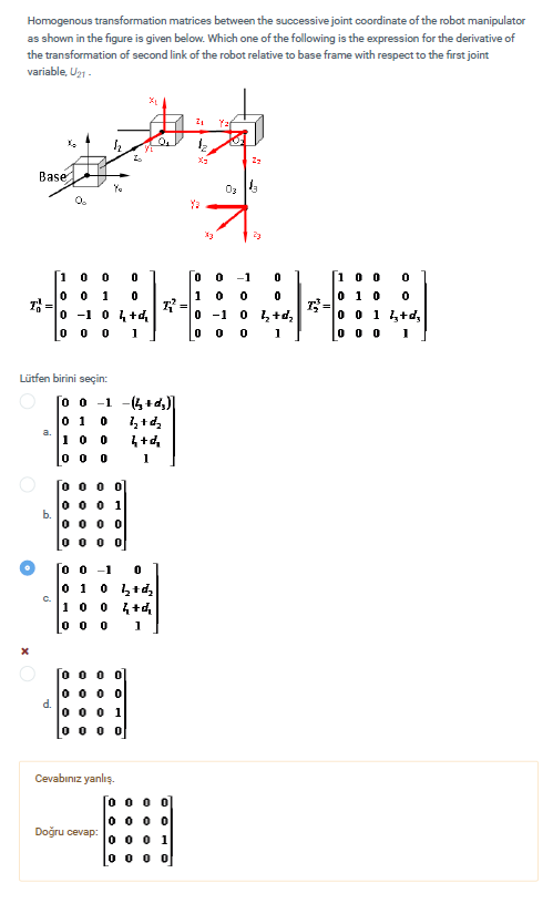 Solved Homogenous transformation matrices between the | Chegg.com