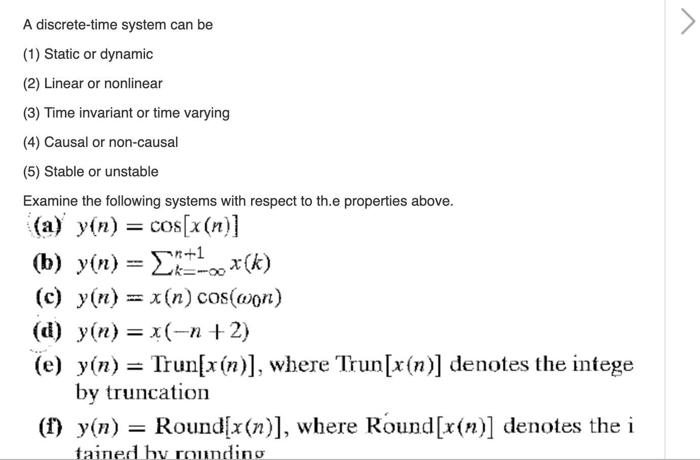 Solved A discrete-time system can be (1) Static or dynamic | Chegg.com