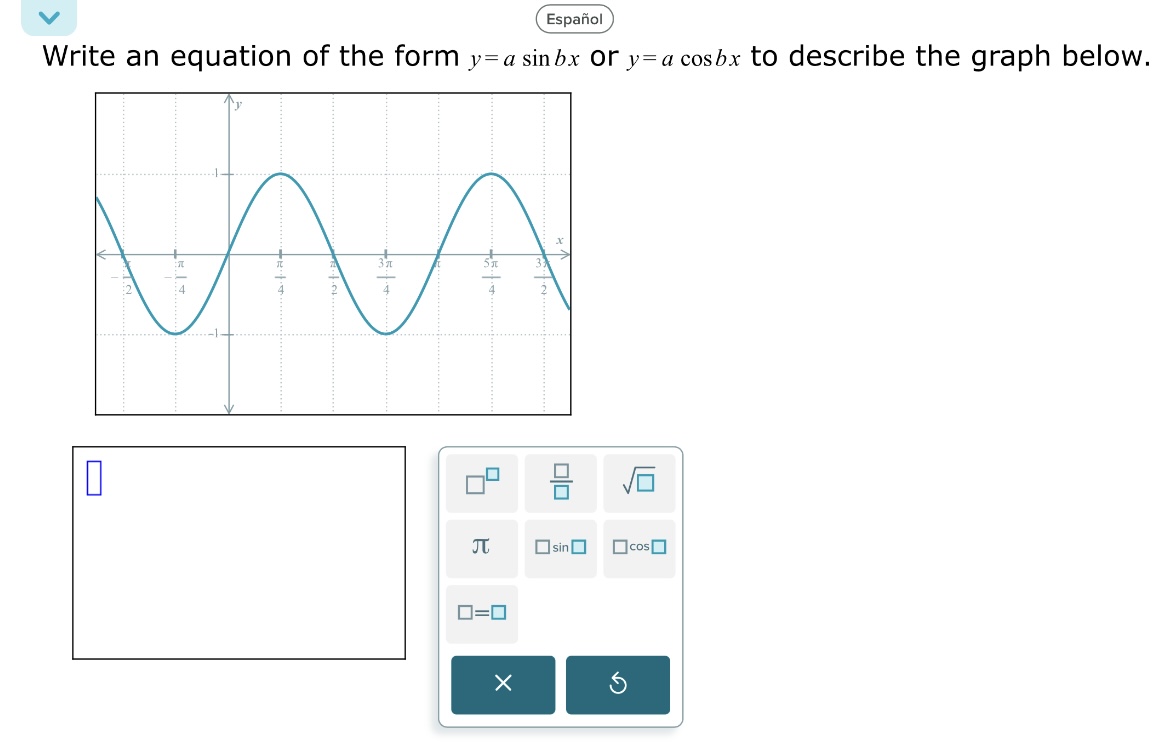 Solved Write an ﻿equation of ﻿the form y=asinbx or y=acosbx | Chegg.com